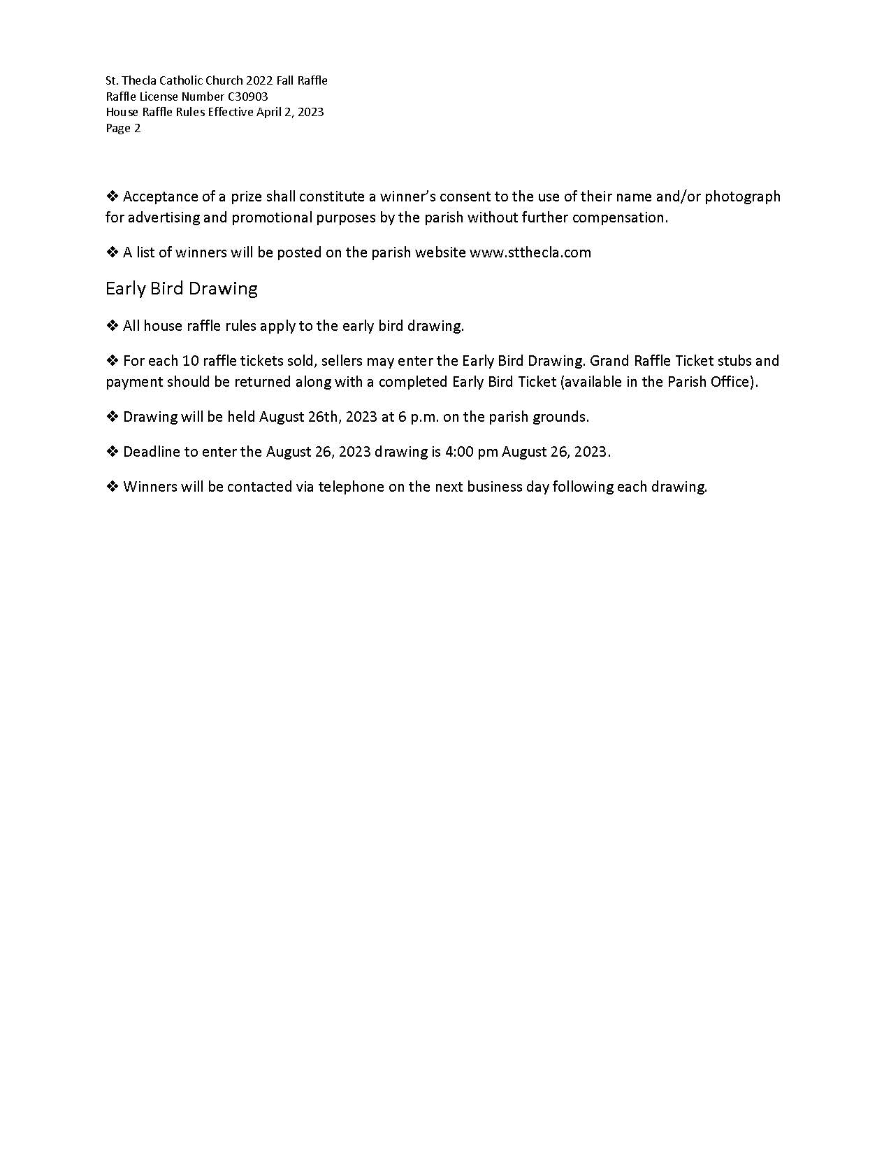 Raffle Rules – St. Thecla School