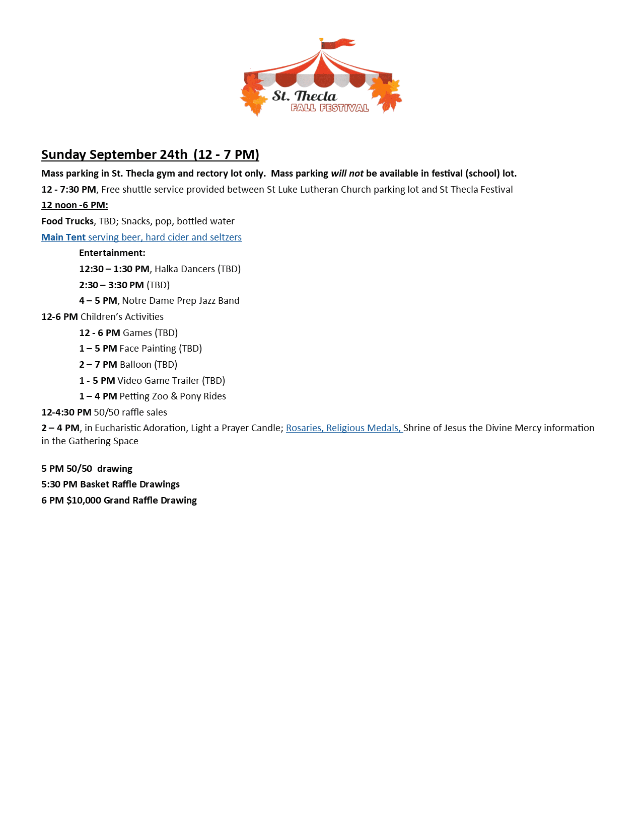 Fall Festival 2023 Schedule of Events – St. Thecla Catholic Church
